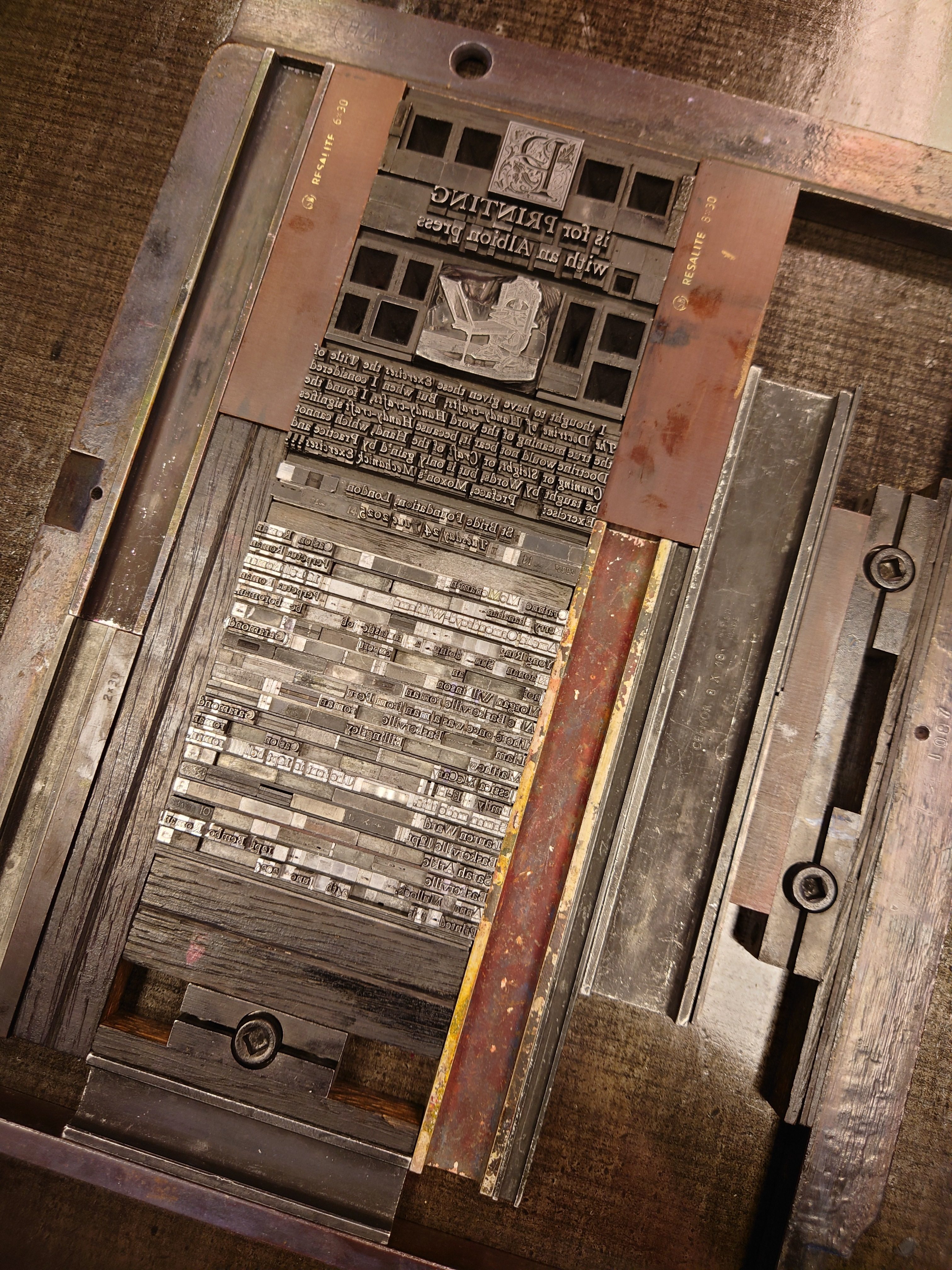 Page forme ready to be inked - The Queen's College, Oxford